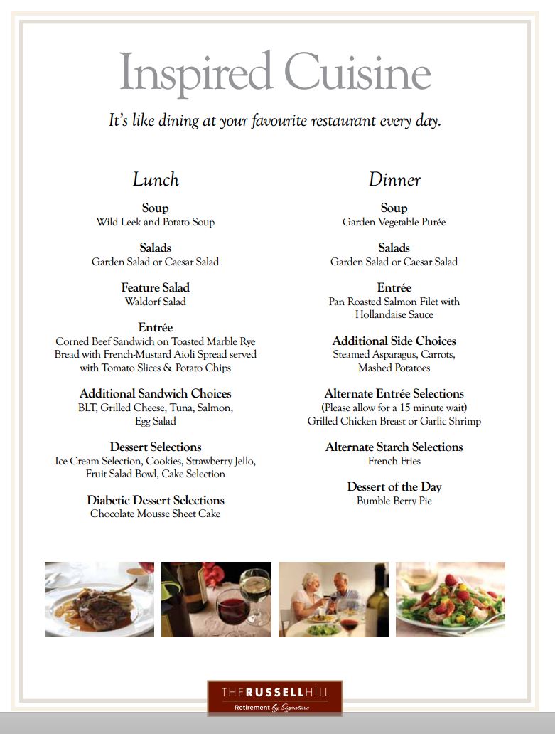 Sample Menu - The Russell Hill